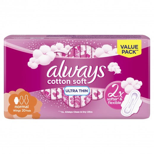 Buy Always Cotton Soft Ultra Thin Normal Sanitary Pads with Wings - 20 ...