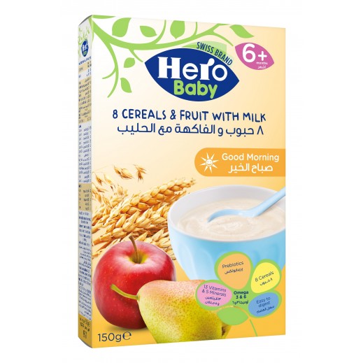 Buy Hero Baby 8 Cereals & Fruit With Milk Cereals 150 g | توصيل Taw9eel.com