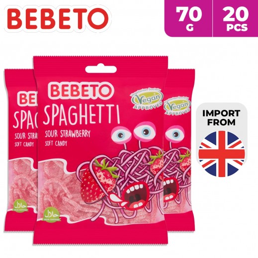 Buy Bebeto Vegan Spaghetti Sour Strawberry Soft Candy 20× 70 g | توصيل ...