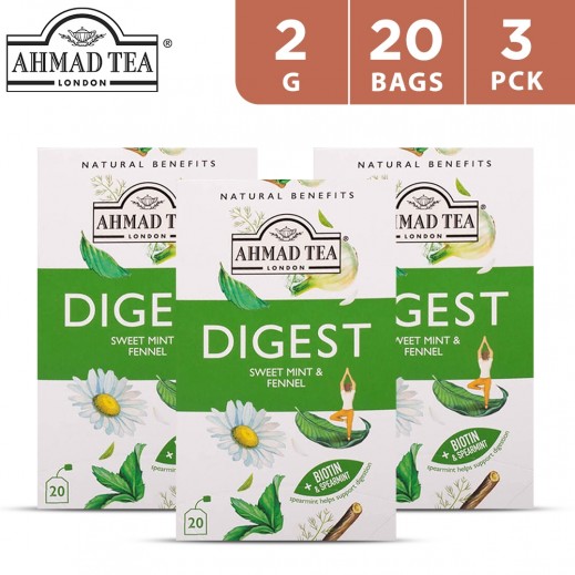 Buy Ahmad Tea Digest Sweet Mint & Fennel Teabags 20 x 2 g (3 Packs ...