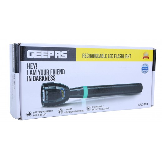Buy GEEPAS Rechargeable Flashlight - Black | توصيل Taw9eel.com