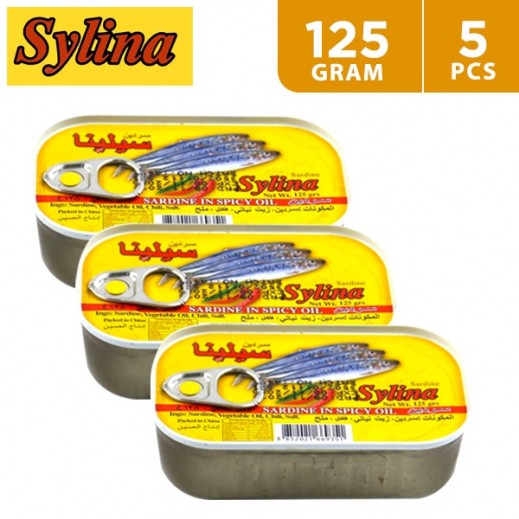 Buy Sylina Sardines Spicy In Oil 5 x 125 g | توصيل Taw9eel.com