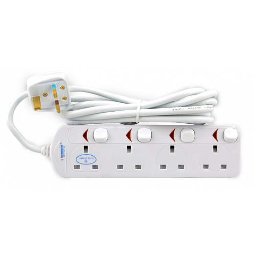 Terminator 4 Way Universal Power Extension 3m – White | توصيل Taw9eel.com
